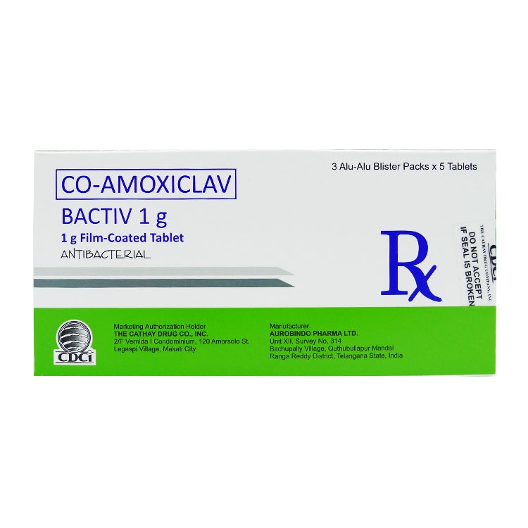 BACTIV 1g Co-Amoxiclav 1g Film-Coated Tablet 15's price in the ...