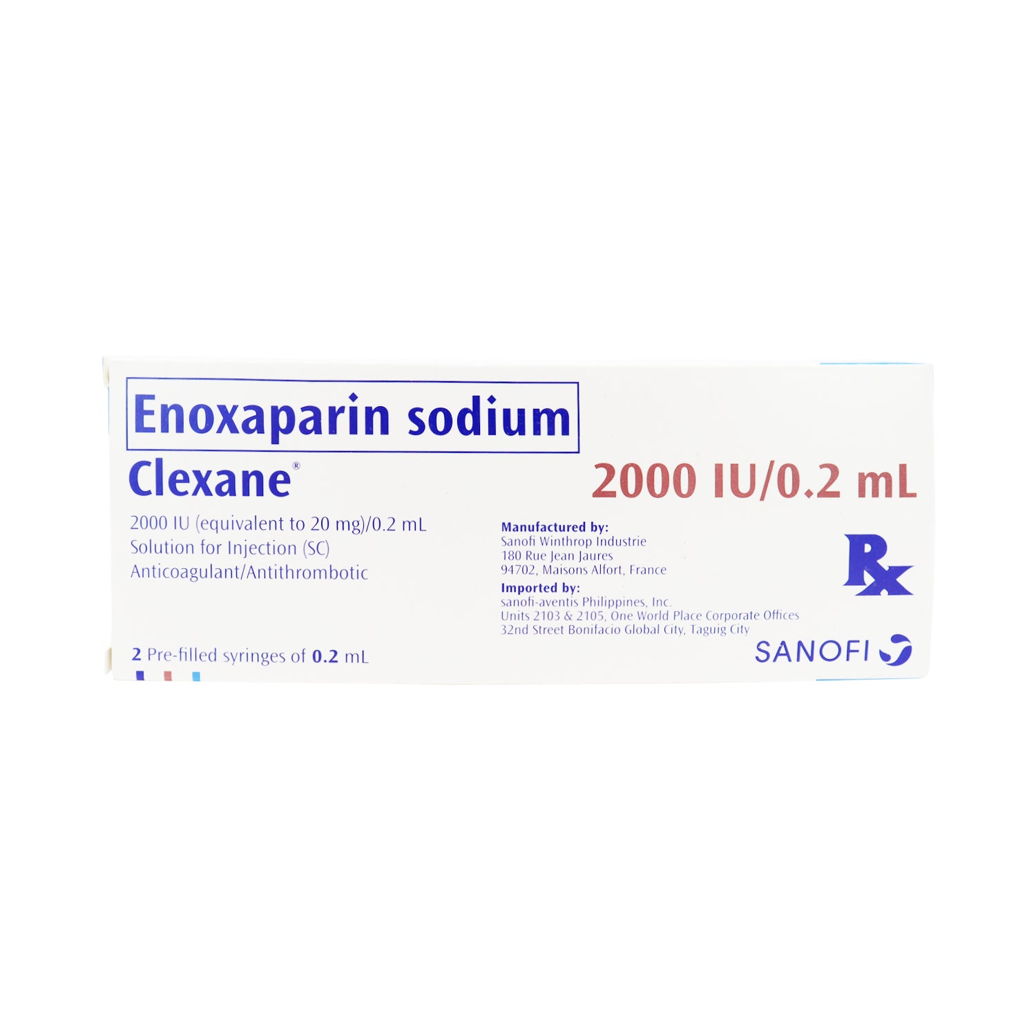 CLEXANE Enoxaparin Sodium 2000IU / 0.2mL Solution for SC Injection 0 ...