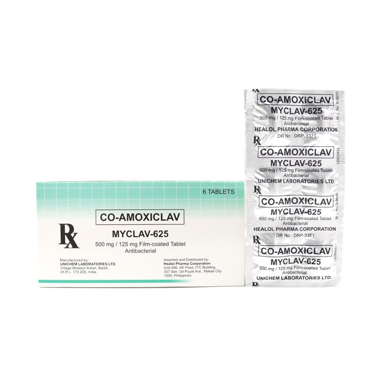 MYCLAV-625 Co-Amoxiclav 500mg / 125mg Film-Coated Tablet 6's price in the Philippines | MedsGo ...
