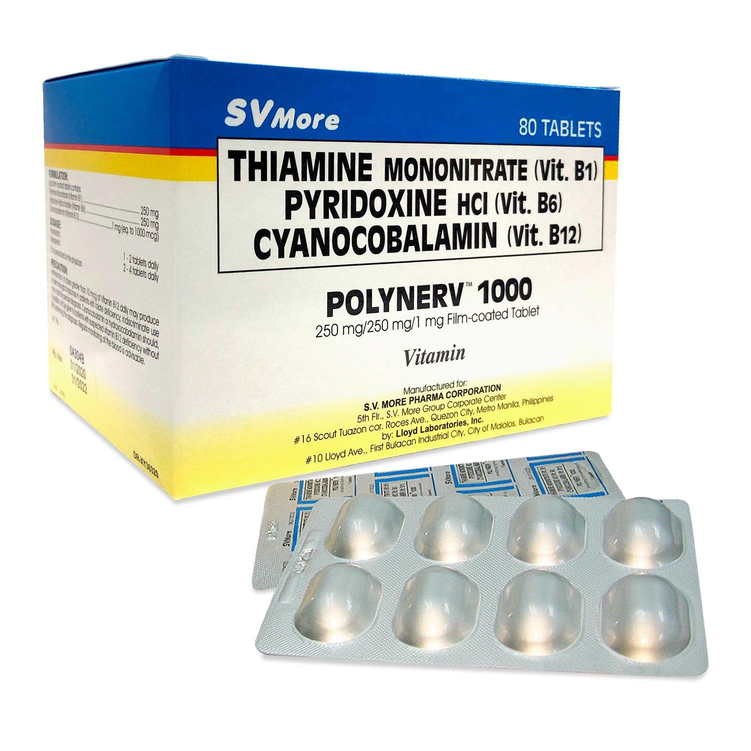 POLYNERV 1000 Vitamin B Complex 250mg / 250mg / 1 mg Film-Coated Tablet ...