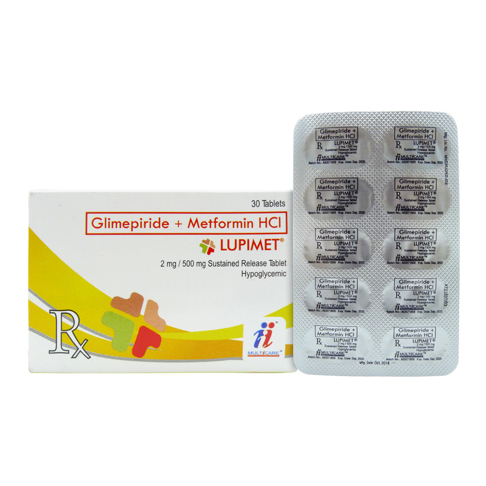 LUPIMET Glimepiride / Metformin Hydrochloride 2mg / 500mg Sustained ...