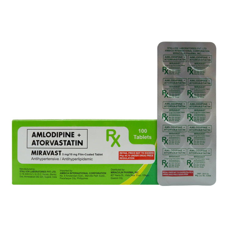 MIRAVAST Atorvastatin Calcium / Amlodipine Besilate 5mg / 10mg Film ...