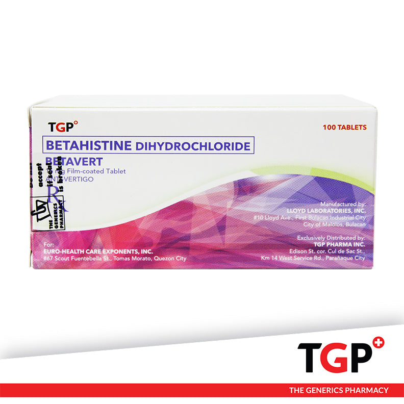 BETAVERT Betahistine Hydrochloride 16mg Film-Coated Tablet 100's price in the Philippines ...