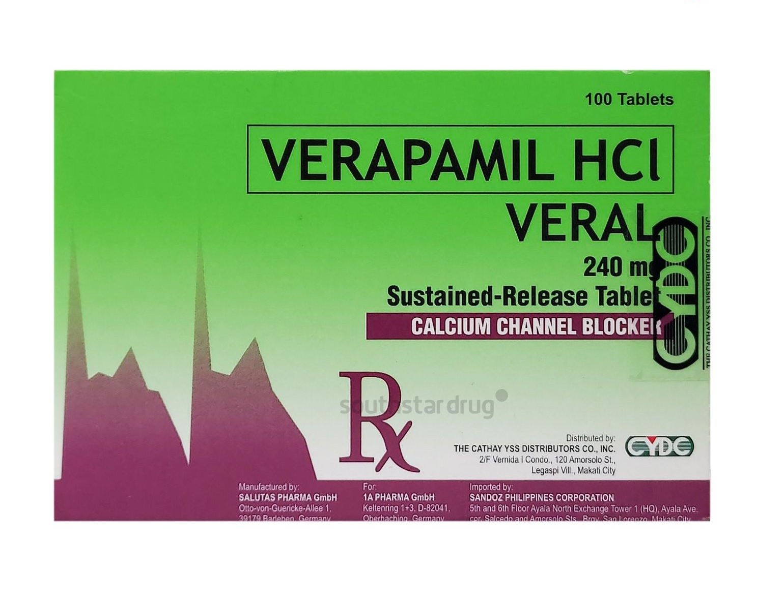VERAL Verapamil Hydrochloride 240mg Sustained Release Tablet 100's ...