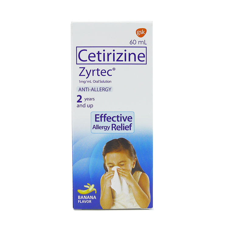 ZYRTEC Cetirizine Dihydrochloride 1mg / mL Oral Solution 60mL Banana ...