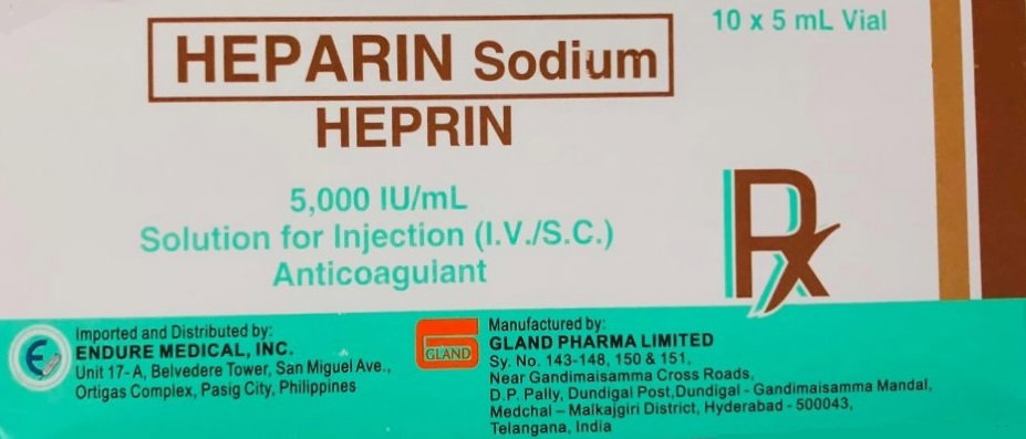 HEPRIN Heparin Sodium 5000IU / mL Solution for IV/SC Injection 5mL 10's ...