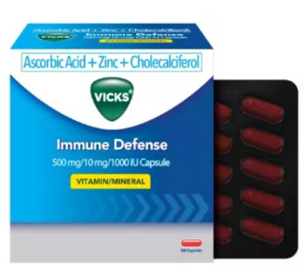 VICKS IMMUNE DEFENSE Ascorbic Acid / Zinc / Vit. D3 500mg / 10mg ...