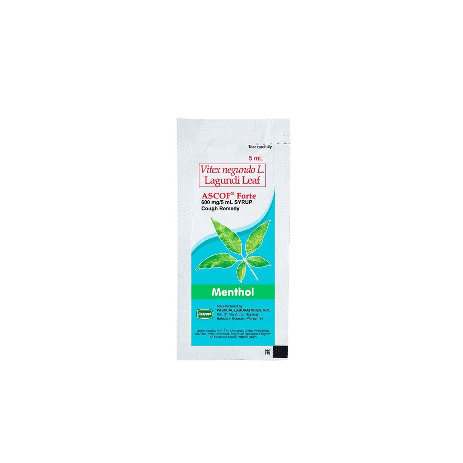 ASCOF FORTE Vitex Negundo L. (Lagundi Leaf) 600mg / 5mL Syrup in Sachet ...
