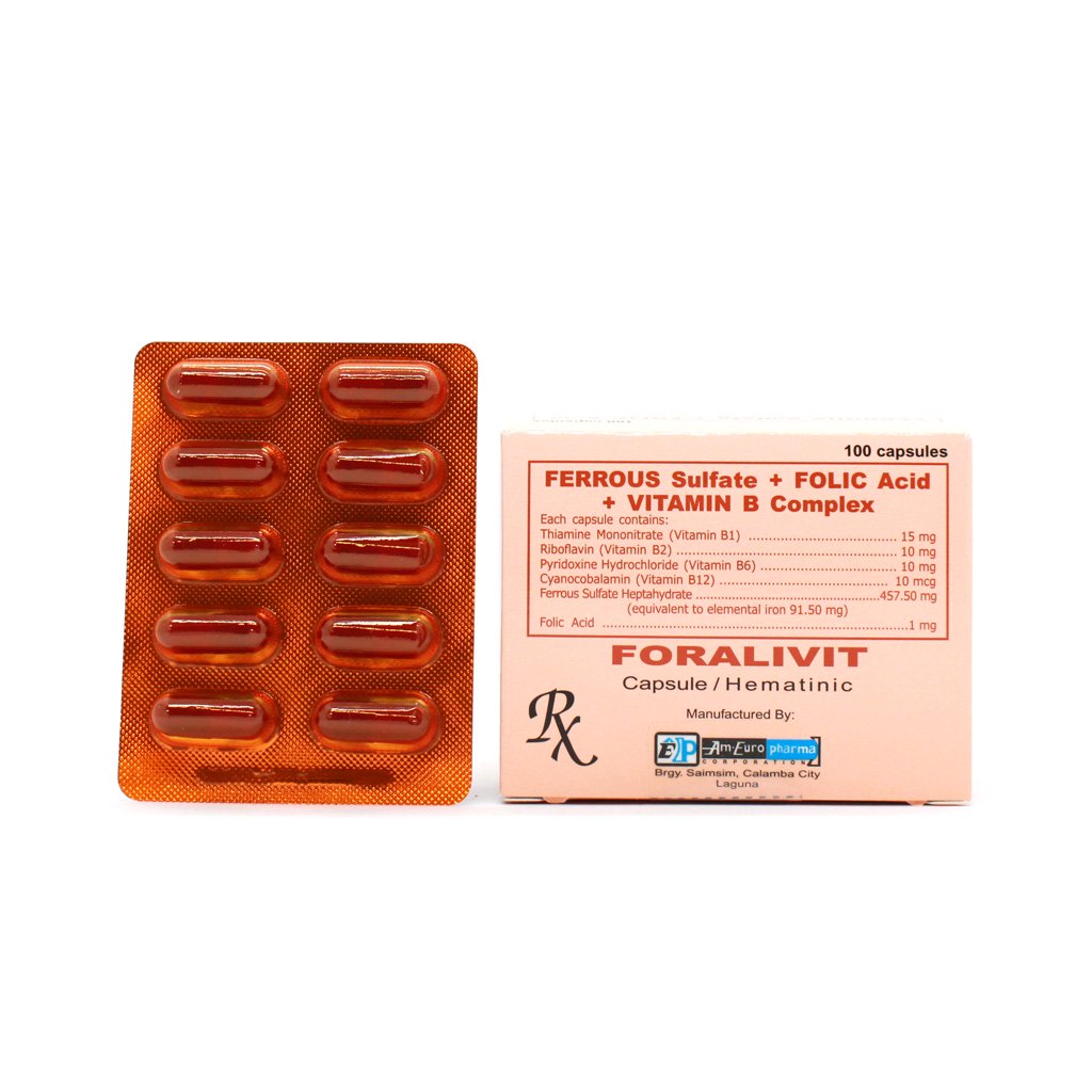 FORALIVIT Ferrous Sulfate / Folic Acid / Vitamin B Complex Capsule 100 ...