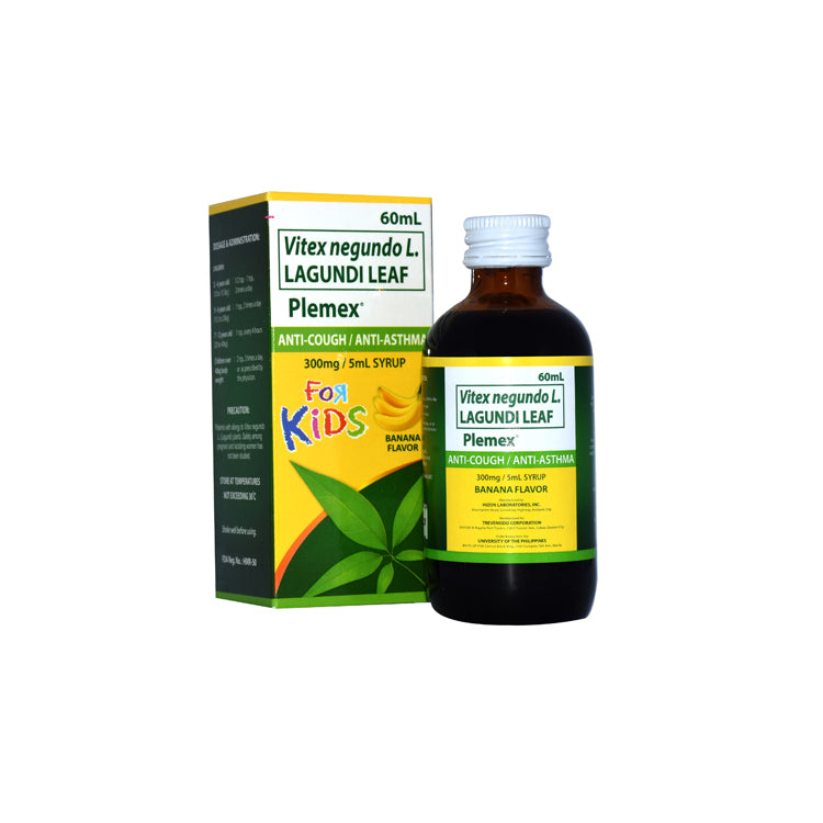 PLEMEX FOR KIDS Vitex Negundo L. (Lagundi Leaf) 300mg / 5mL Syrup 60mL ...