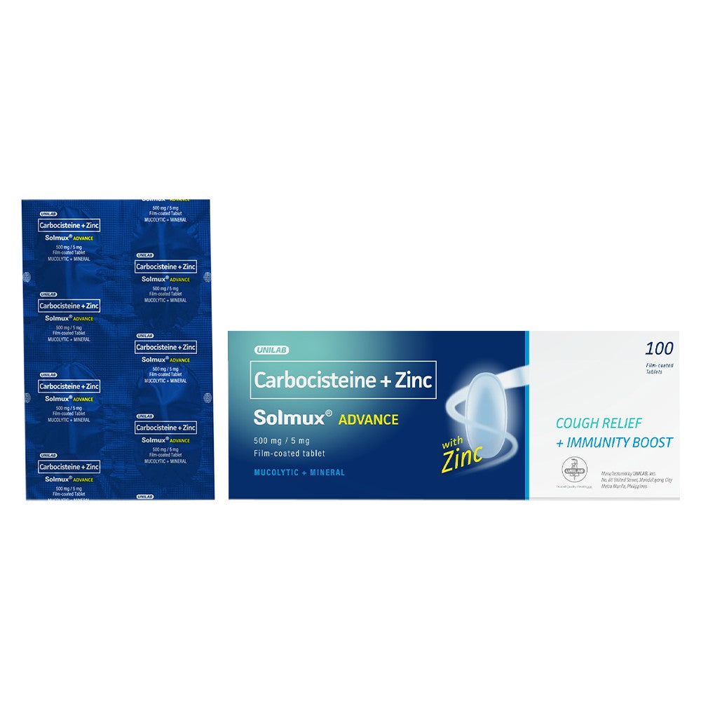SOLMUX ADVANCE Carbocisteine / Zinc 500mg / 5mg Film-Coated Tablet 100 ...