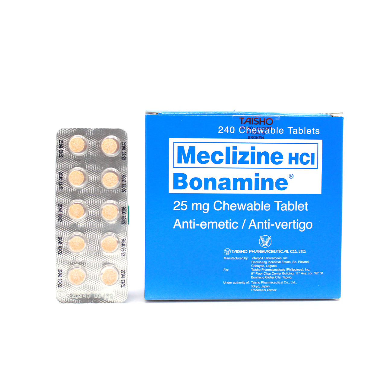 BONAMINE Meclizine Hydrochloride 25mg Chewable Tablet 240's price in ...