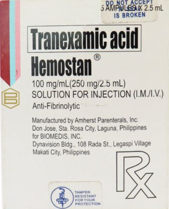 HEMOSTAN Tranexamic Acid 100mg / mL (250mg / 2.5mL) Solution for IM/IV ...