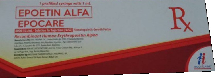 EPOCARE Epoetin Alfa 4,000IU / mL Solution for IV/SC Injection 1mL 1's ...