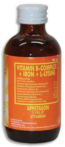 APPETASON Vitamin B Complex / Iron / Lysine Syrup 60mL Sweet Orange ...