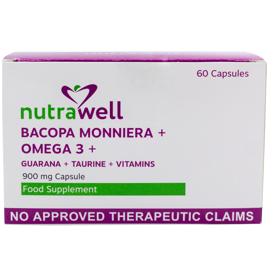 NUTRAWELL Bacopa Monniera / Omega-3 / Guarana / Taurine / Vitamins ...