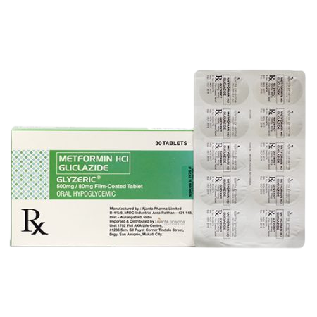 GLYZERIC Metformin Hydrochloride / Gliclazide 500mg / 80mg Film-Coated ...