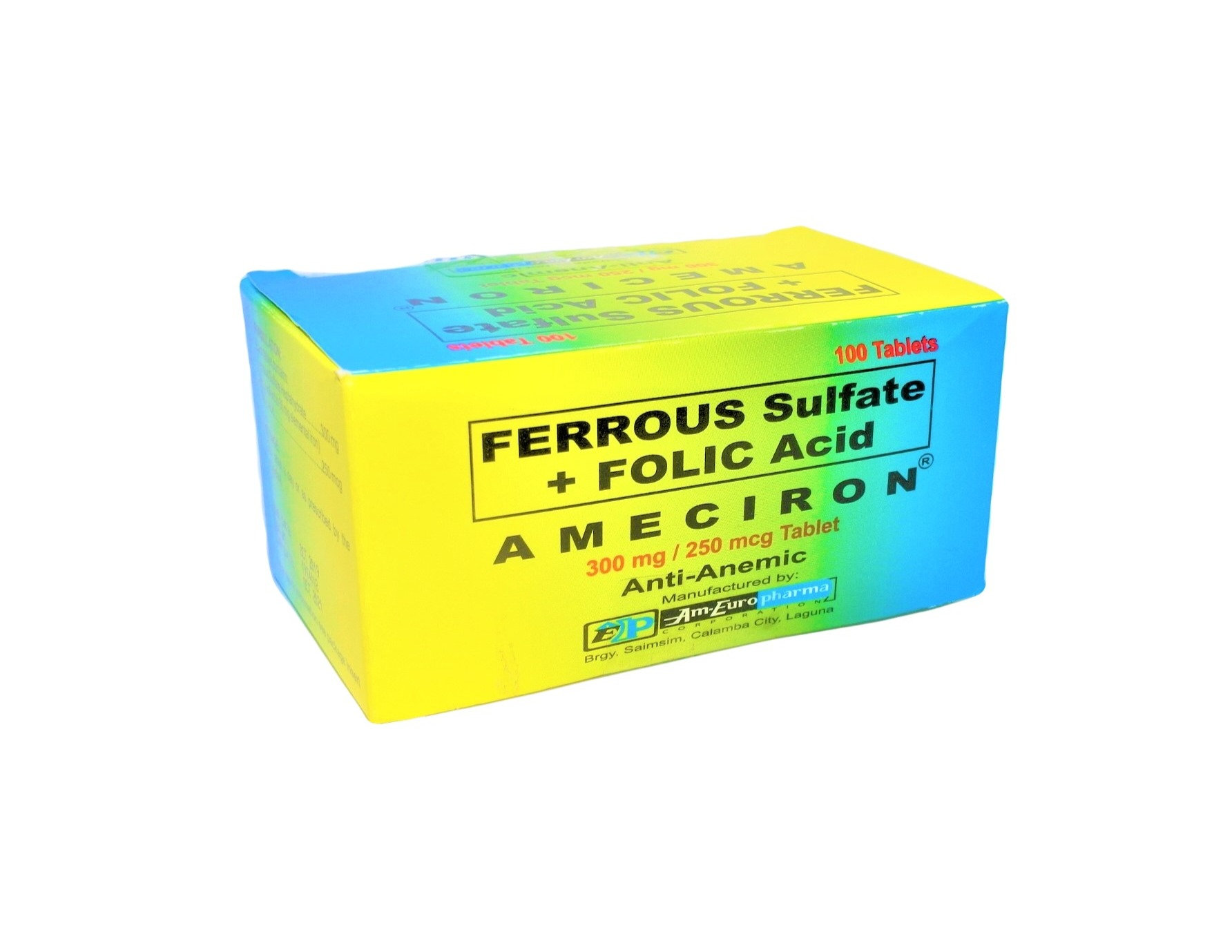 AMECIRON Ferrous Sulfate Heptahydrate / Vit. B9 (Folic Acid) 300mg ...