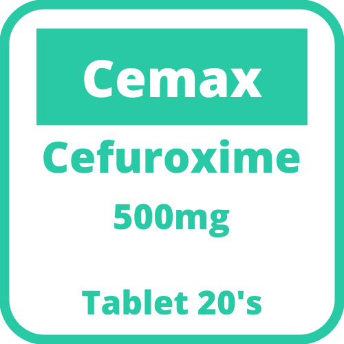 Buy Cemax cefuroxime axetil 500mg film-coated tablet 20's online with MedsGo. Price - from