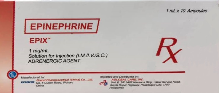EPIX Epinephrine Hydrochloride 1mg / mL Solution forIM/IV/SC Injection ...