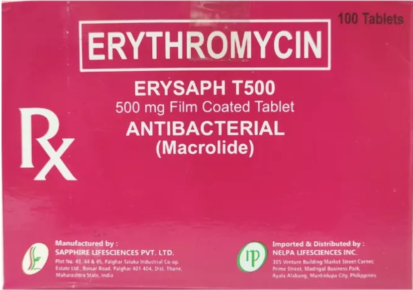 ERYSAPH T500 Erythromycin Stearate 500mg Film-Coated Tablet 100's price ...