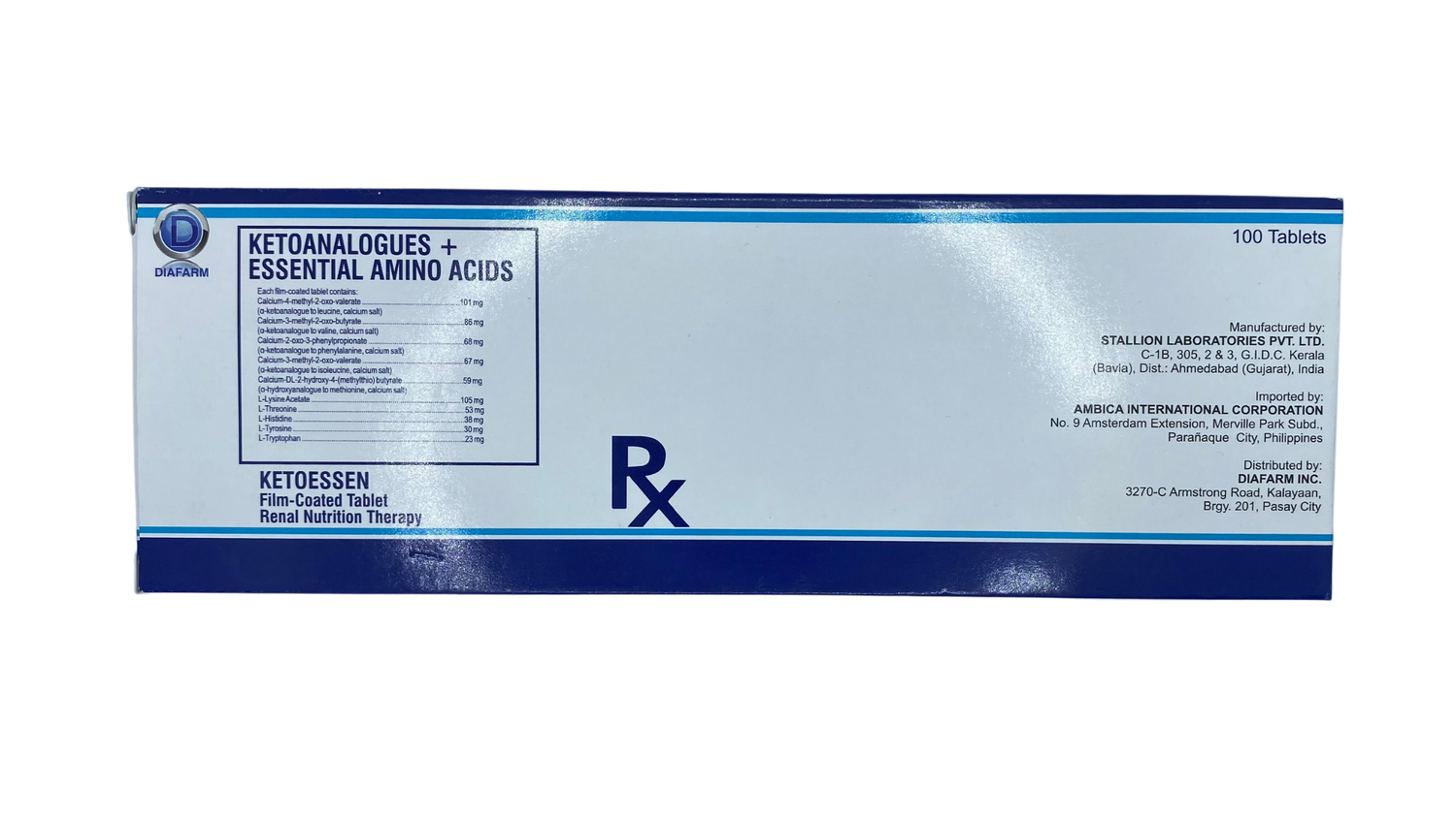 KETOESSEN Ketoanalogues / Essential Amino Acids Film-Coated Tablet 100 ...