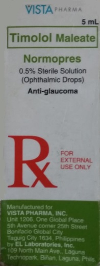 NORMOPRES Timolol Maleate 5mg / mL (0.5%) Sterile Ophthalmic Solution ...