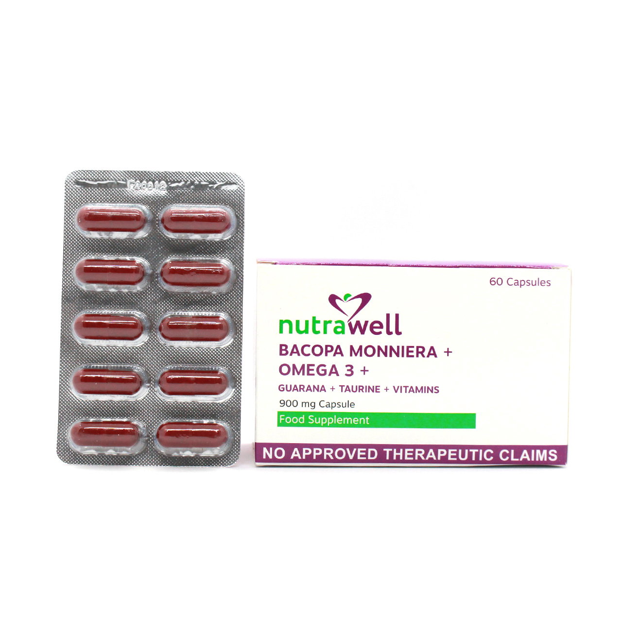 NUTRAWELL Bacopa Monniera / Omega-3 / Guarana / Taurine / Vitamins ...