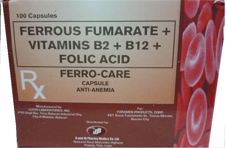FERRO-CARE Ferrous Fumarate / Vit. B2 / Vit. B12 / Folic Acid 500 mg ...
