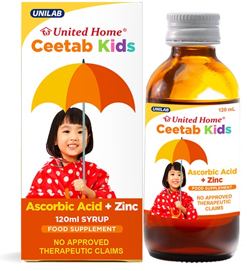 UNITED HOME CEETAB KIDS Ascorbic Acid / Zinc Orange Flavor Syrup 120mL ...