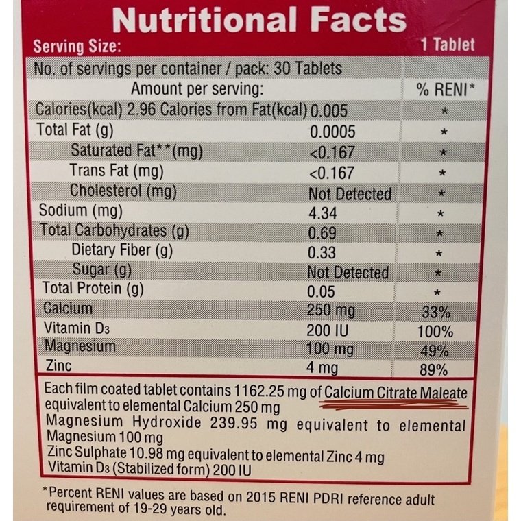 OSTEOMAC Calcium / Vit. D3 / Magnesium / Zinc Food Supplement Tablet 30 ...