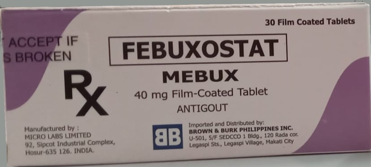 MEBUX Febuxostat 40mg Film-Coated Tablet 30's price in the Philippines ...