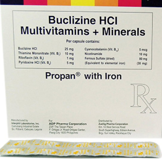 PROPAN WITH IRON Buclizine Hydrochloride / Multivitamins / Minerals ...