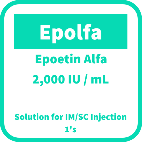 EPOLFA Epoetin Alfa 2,000IU / mL Solution for IM/SC Injection 1's price ...