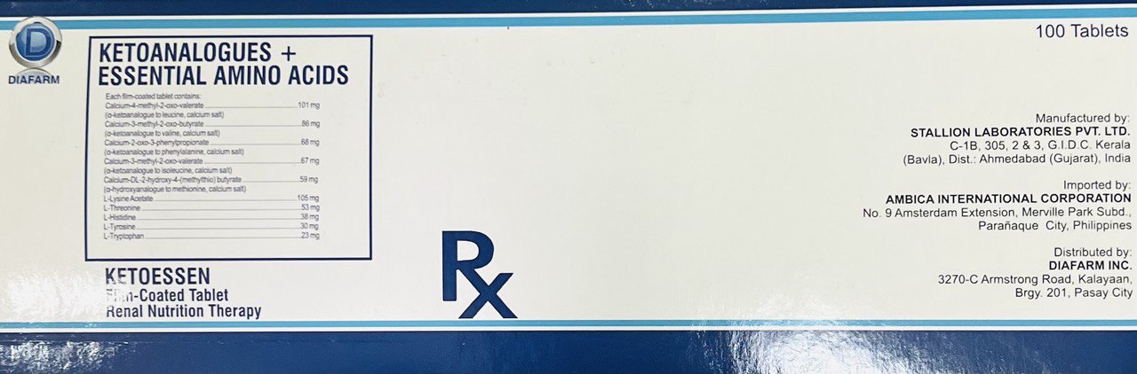 KETOESSEN Ketoanalogues / Essential Amino Acid Film-Coated Tablet 1's ...