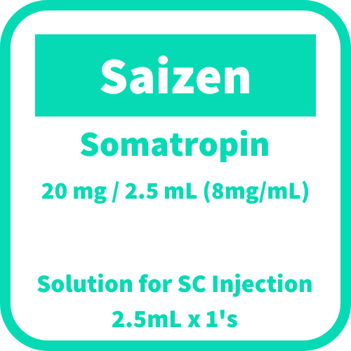 SAIZEN Somatropin 20mg / 2.5mL (8mg / mL) Solution for SC Injection 2 ...