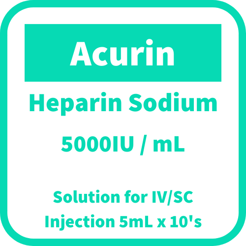 ACURIN Heparin Sodium 5000IU / mL Solution for IV/SC Injection 5mL 10's price in the Philippines ...