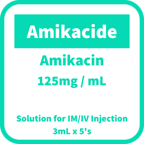 AMIKACIDE Amikacin 125mg / mL Solution for IM/IV Injection 3mL 5's ...