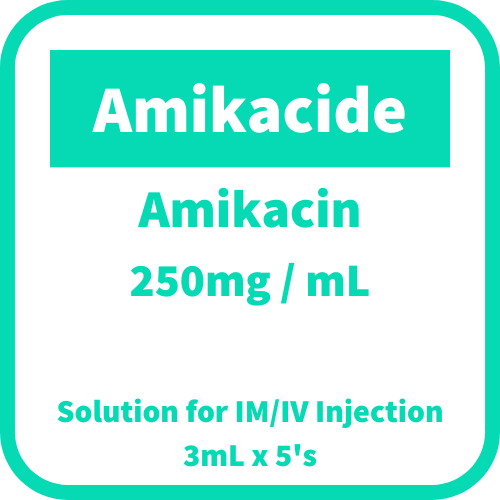 AMIKACIDE Amikacin 250mg / mL Solution for IM/IV Injection 3mL 5's ...