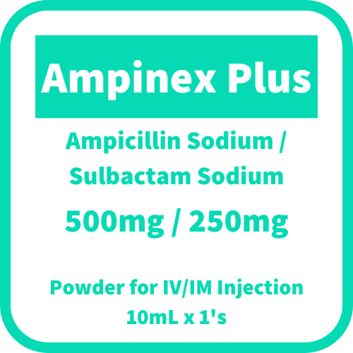 AMPINEX PLUS Ampicillin Sodium / Sulbactam Sodium 500mg / 250mg Powder ...