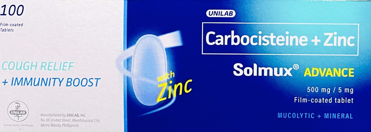 SOLMUX ADVANCE Carbocisteine / Zinc 500mg / 5mg Film-Coated Tablet 1's ...