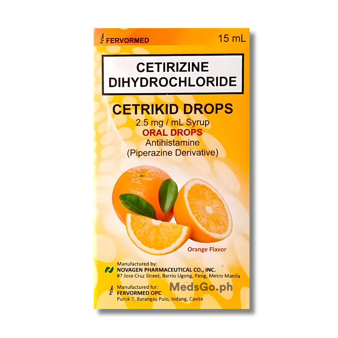 CETRIKID DROPS Cetirizine 2.5mg / ml Syrup (Oral Drops) 15ml Orange ...