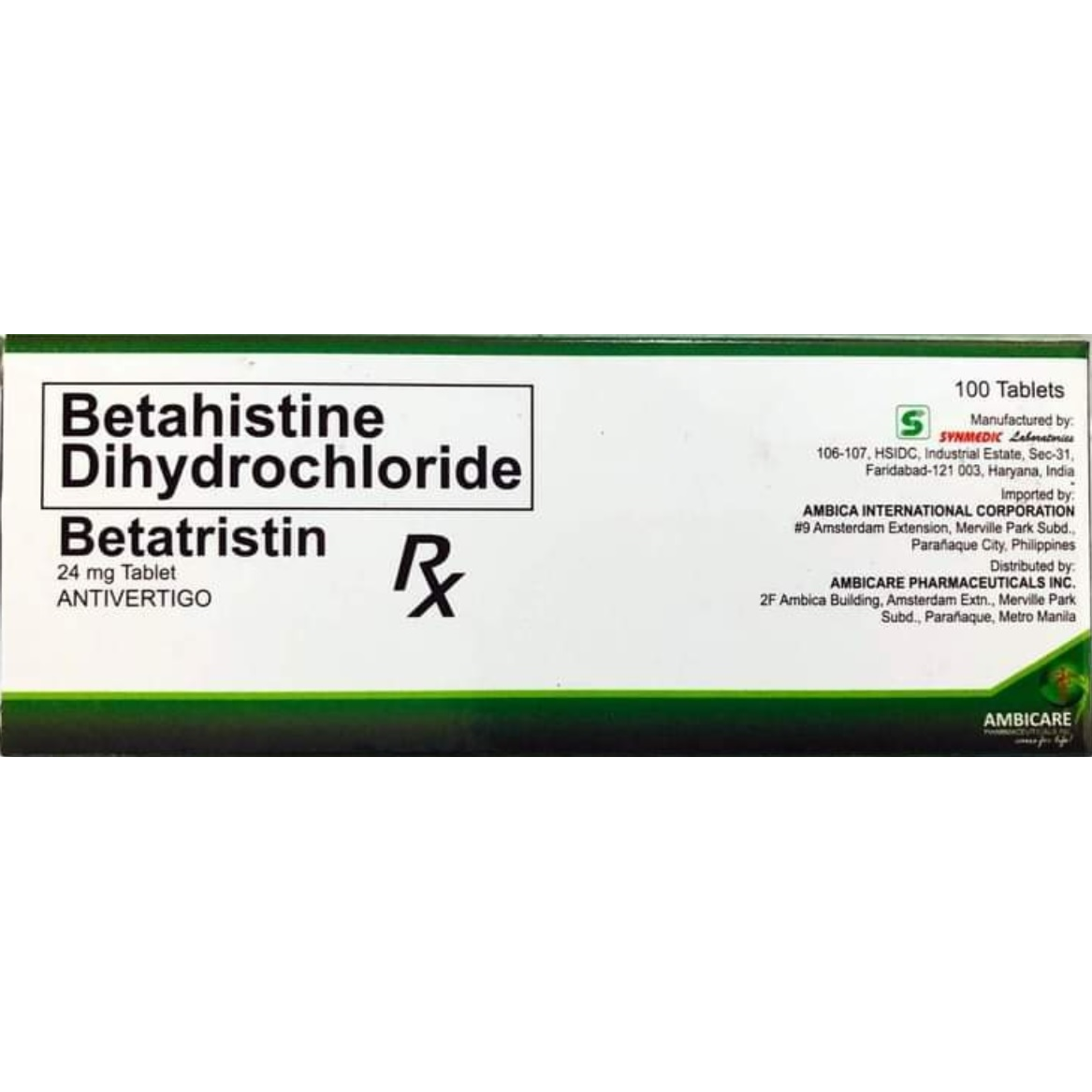 Buy Betatristin betahistine dihydrochloride 4mg tablet 100's online ...