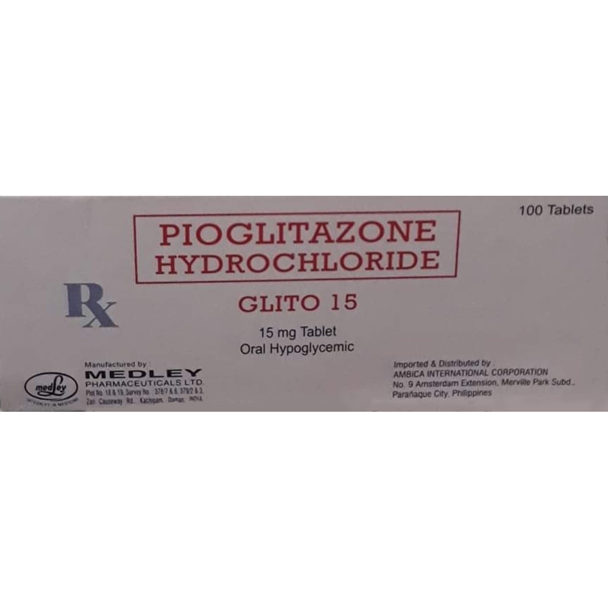 GLITO 15 Pioglitazone Hydrochloride 15mg Tablet 100's price in the ...