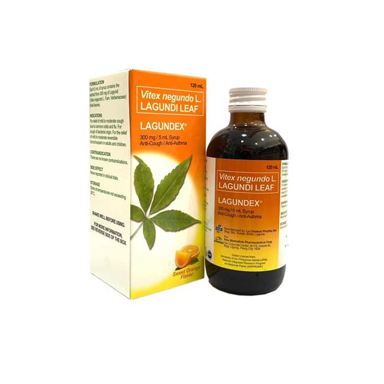 LAGUNDEX Vitex Negundo L. Lagundi Leaf 300mg / 5mL Syrup 120mL Orange ...