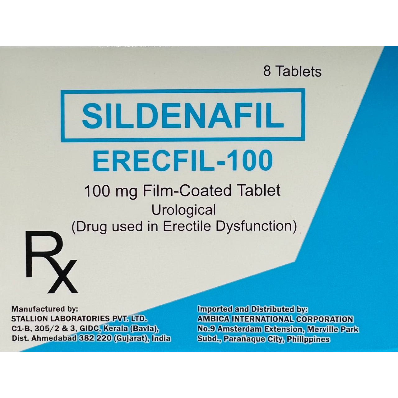 Buy Erecfil-100 sildenafil citrate 100mg film-coated tablet 8's online ...