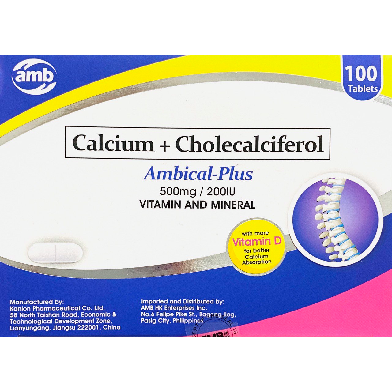 AMBICAL-PLUS Calcium / Cholecalciferol (Vit. D3) 500mg / 200IU Tablet ...