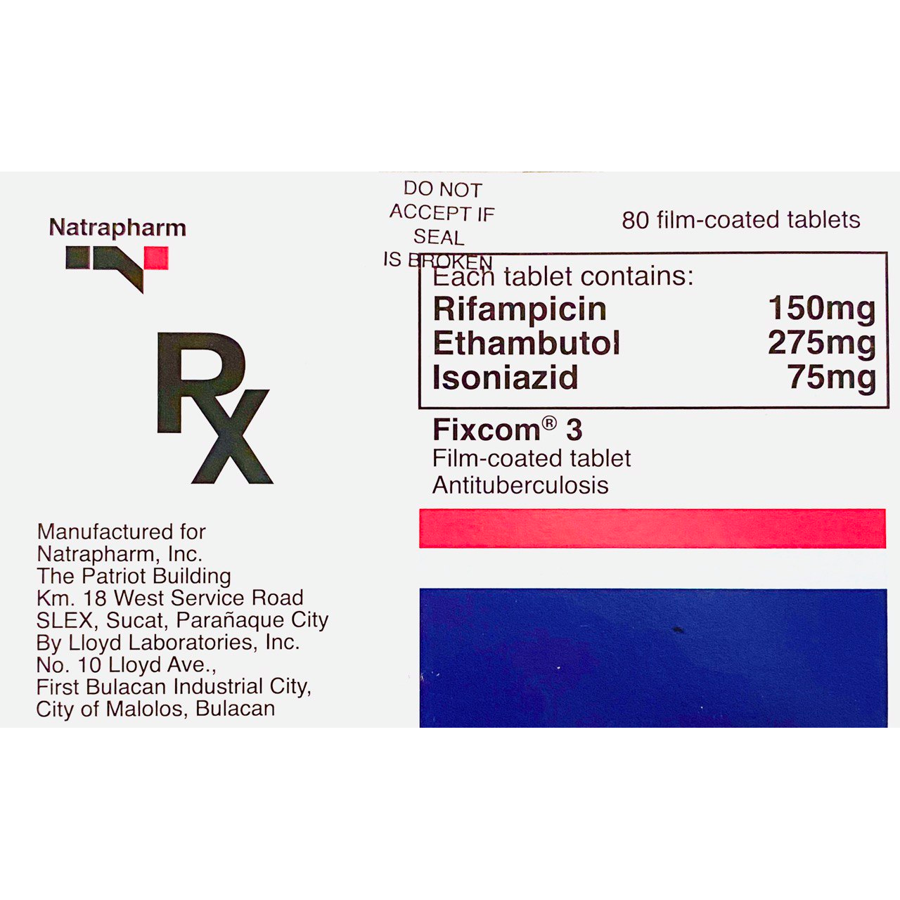 FIXCOM 3 Rifampicin / Ethambutol / Isoniazid 150mg / 275mg / 75mg Film ...