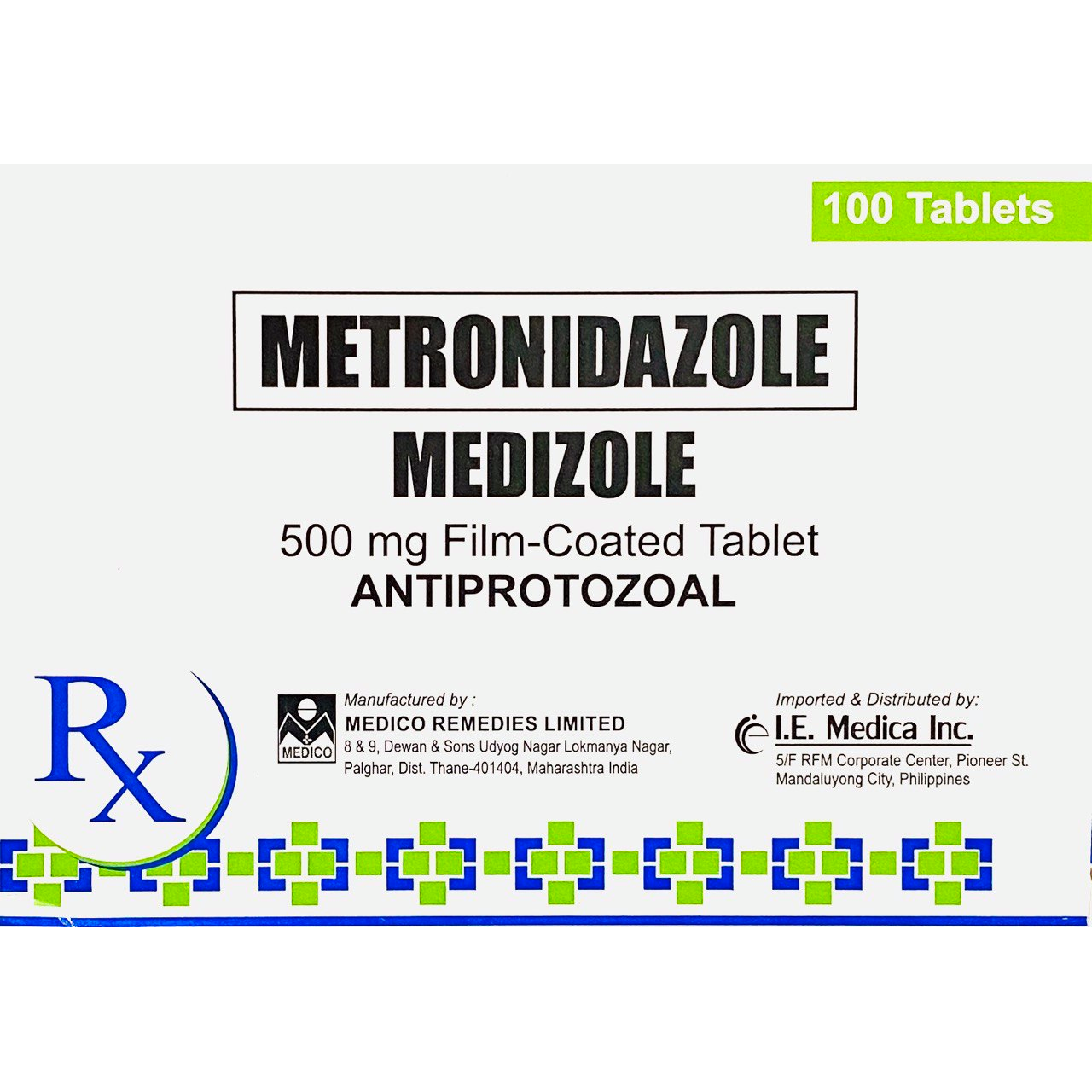 MEDIZOLE Metronidazole 500mg Film-Coated Tablet 30's price in the Philippines | MedsGo Pharmacy