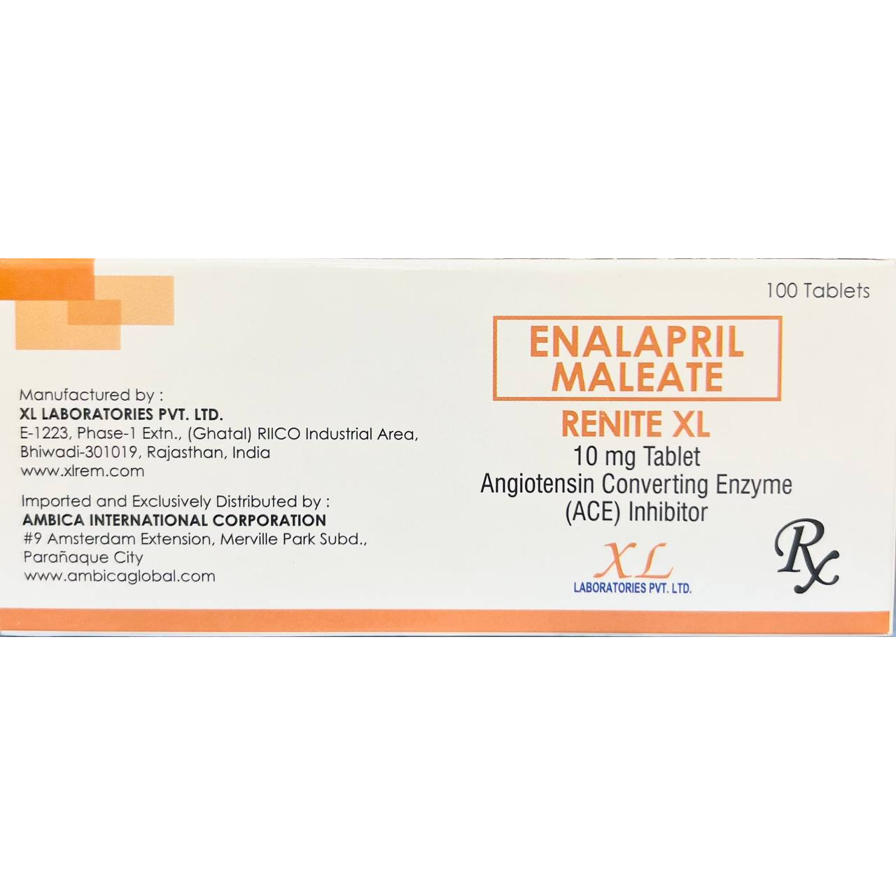 RENITE XL Enalapril Maleate 10mg Tablet 100's price in the Philippines ...